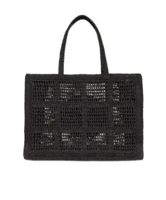 Tory Burch Ella Raffia Tote Bag - Black