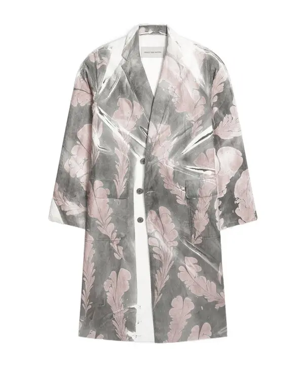 Dries Van Noten Printed Double-breasted Coat - Gray