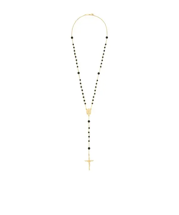 Dolce & Gabbana Dolce Gabbana Rosary Cross Pendant Embellished Necklace - Yellow