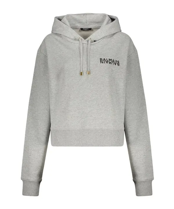 Balmain Logo Cropped Hoodie