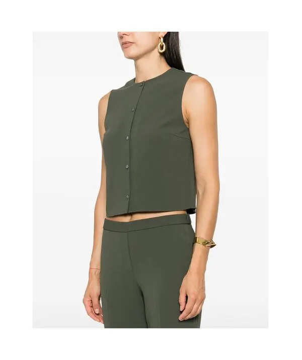Theory Striped Crepe Vest - Dark Olive