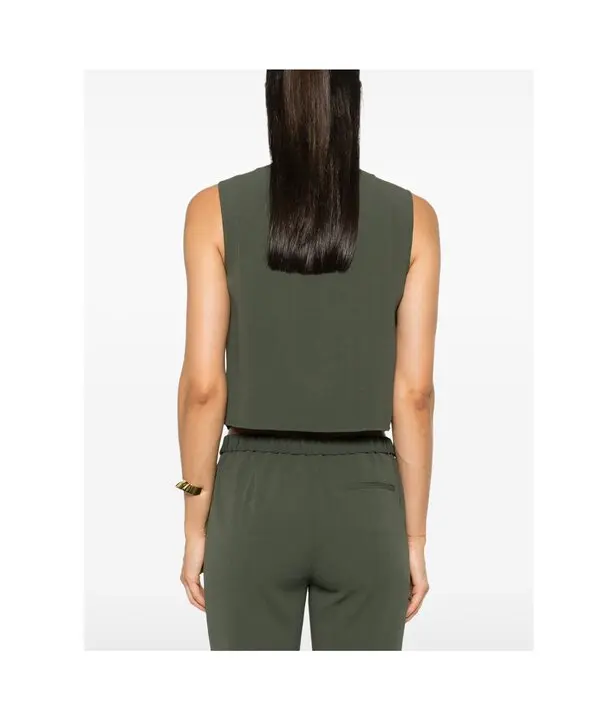 Theory Striped Crepe Vest - Dark Olive