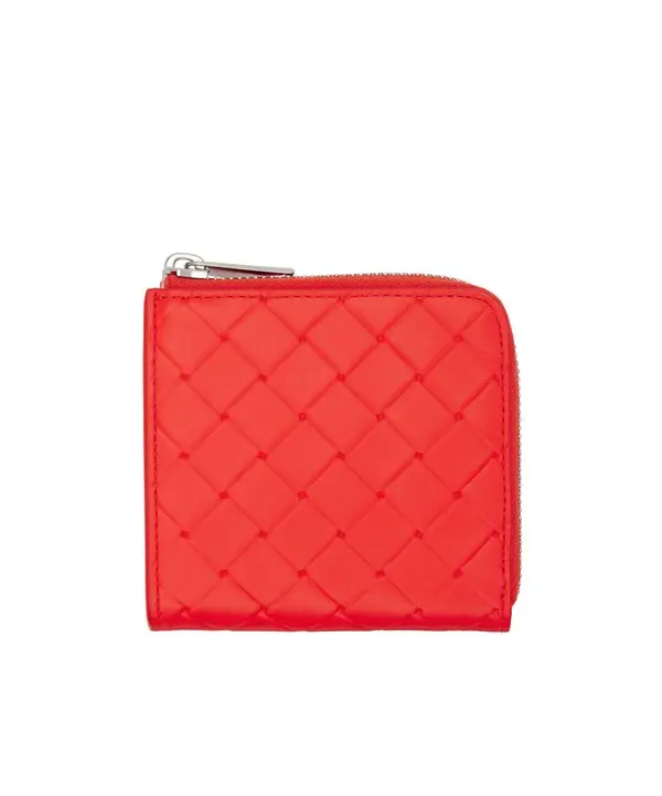 Bottega Veneta Intrecciato Stamp Square Zip Around Wallet - Orange