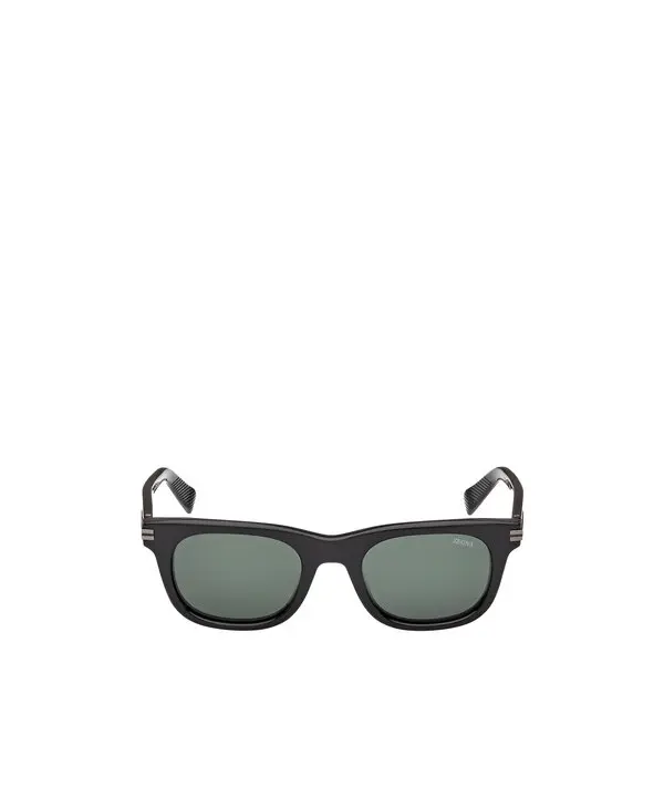 Zegna Rectangular Frame Sunglasses - Shiny Black