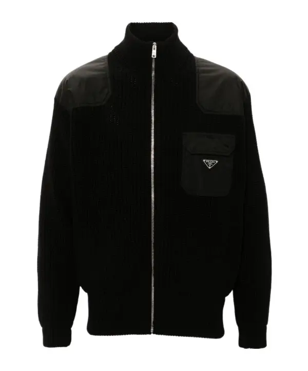 Prada Zip-up High Neck Cardigan - Black