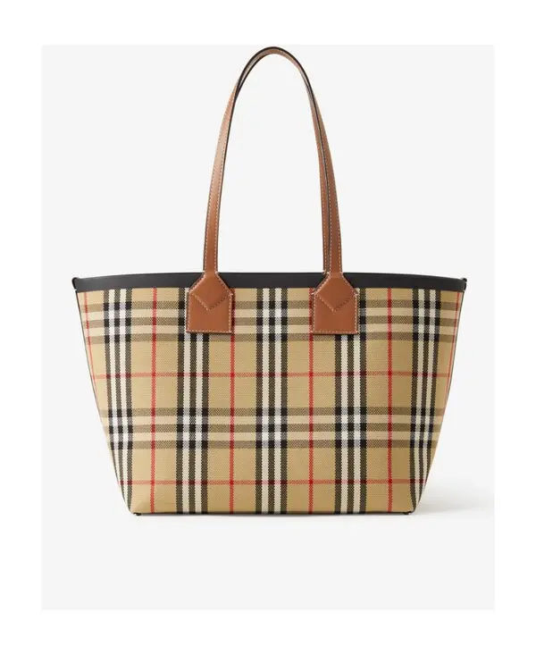 Burberry Checked Small Tote Bag - Nude