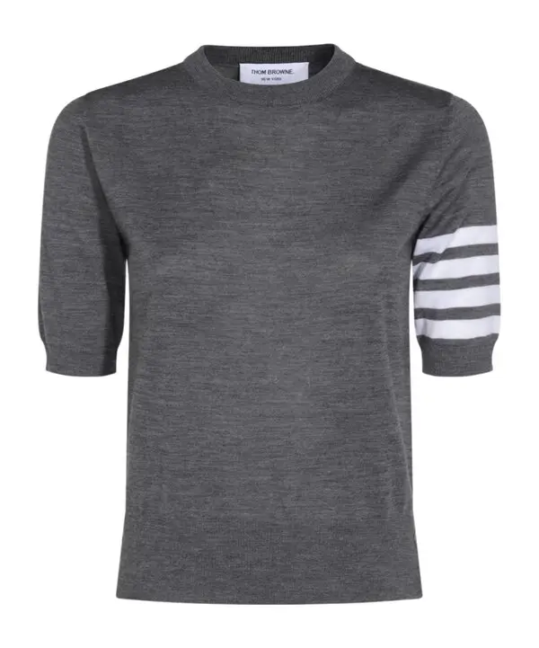 Thom Browne 4 Bar Sheer Sleeved Fine-knitted T-shirt - Medium Gray