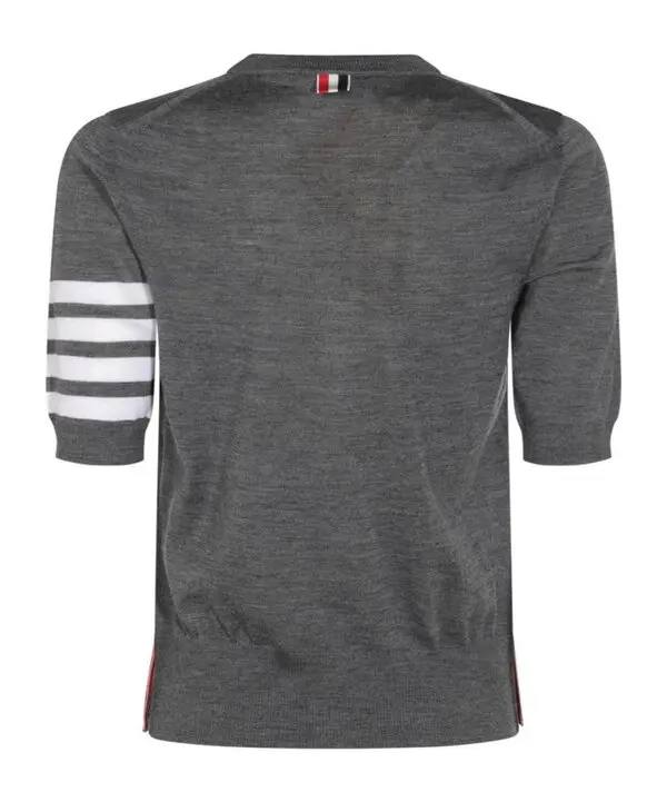 Thom Browne 4 Bar Sheer Sleeved Fine-knitted T-shirt - Medium Gray
