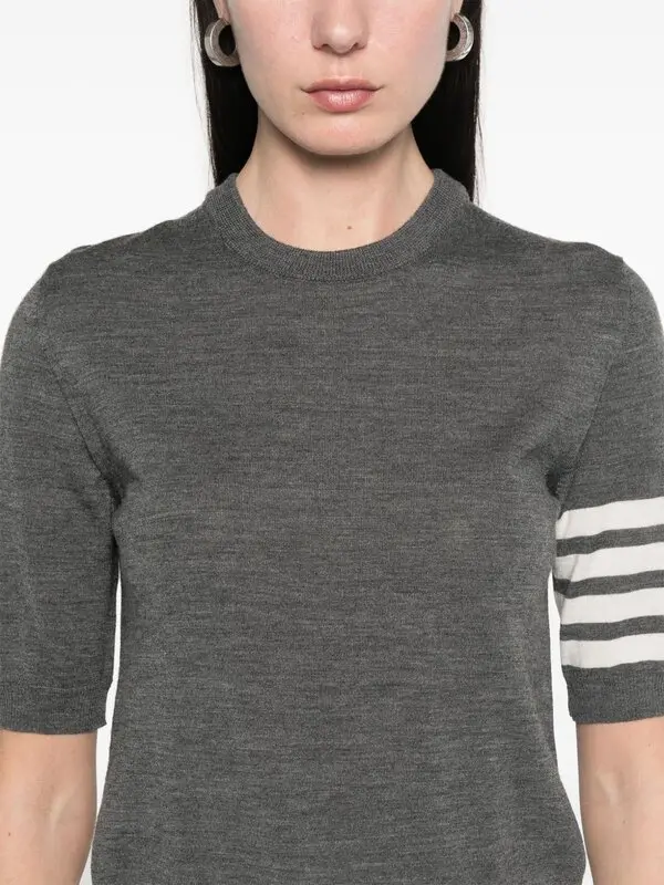 Thom Browne 4 Bar Sheer Sleeved Fine-knitted T-shirt - Medium Gray