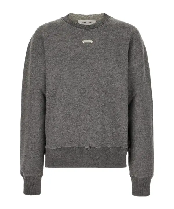 Alexander McQueen Logo Plaque Crewneck Sweater - Grey