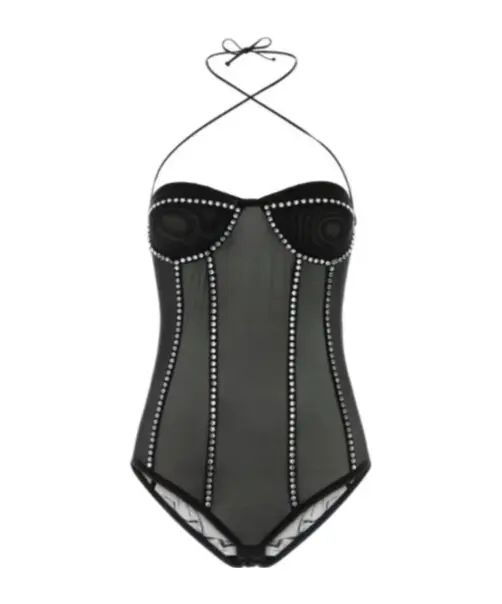 Oseree Jeweled Halterneck Bodysuit