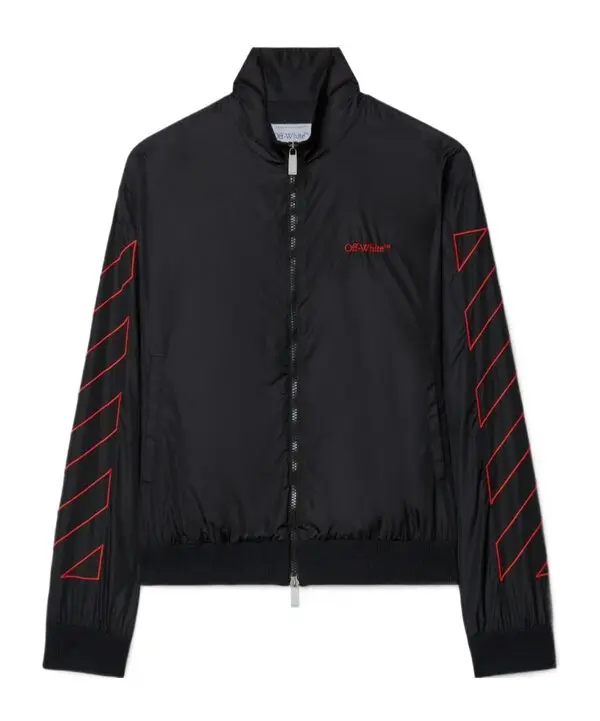 Off-White Logo Embroidered Zip-up Bomber Jacket - Black