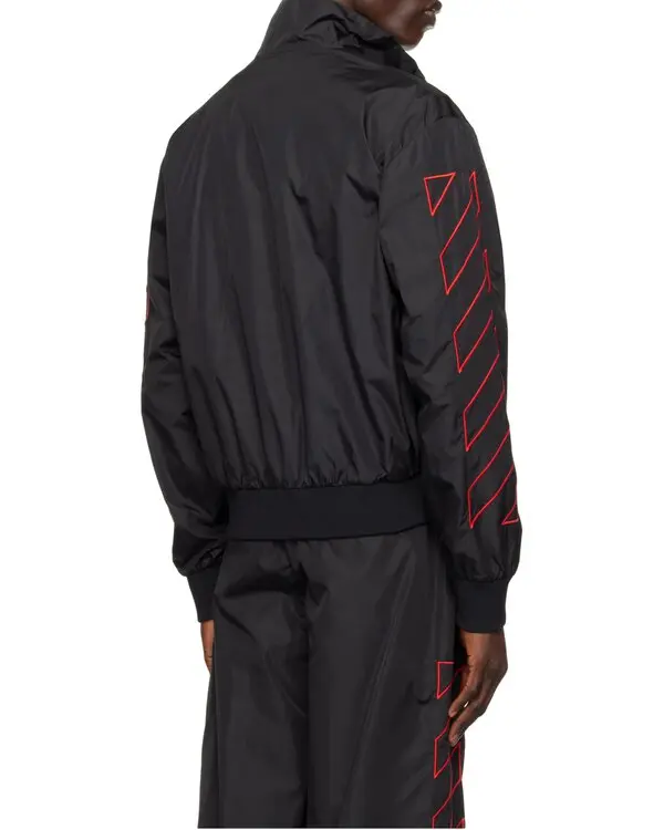 Off-White Logo Embroidered Zip-up Bomber Jacket - Black