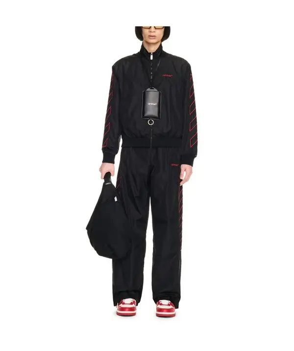 Off-White Logo Embroidered Zip-up Bomber Jacket - Black