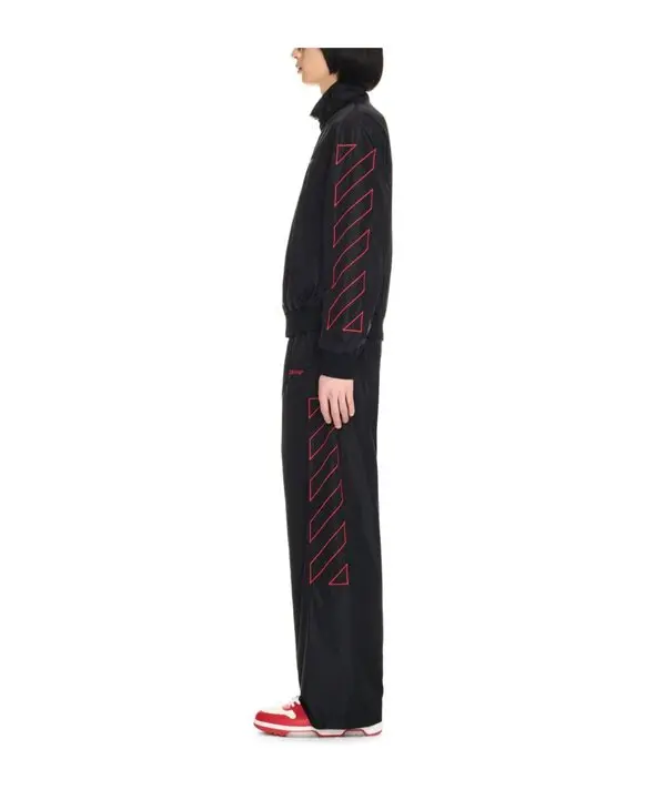 Off-White Logo Embroidered Zip-up Bomber Jacket - Black