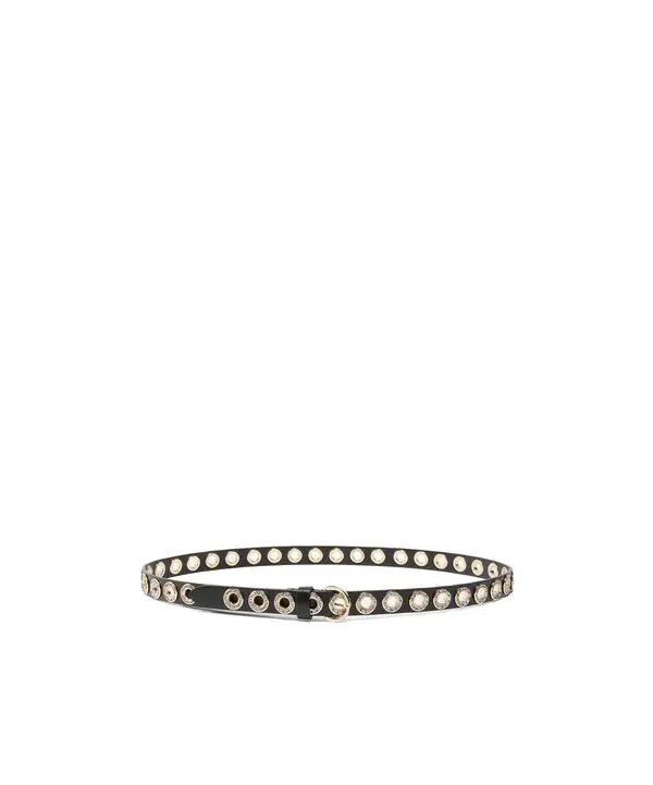Pinko Embellished Leather Belt With Gold Tone Details - Black