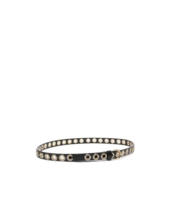 Pinko Embellished Leather Belt With Gold Tone Details