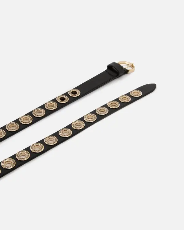 Pinko Embellished Leather Belt With Gold Tone Details