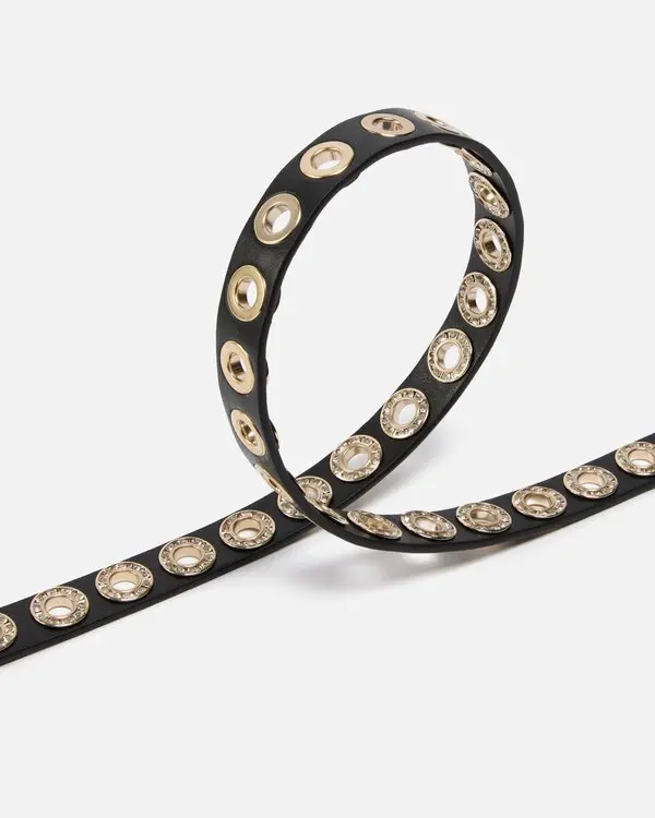 Pinko Embellished Leather Belt With Gold Tone Details