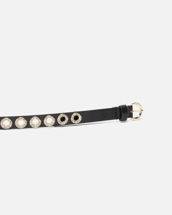 Pinko Embellished Leather Belt With Gold Tone Details