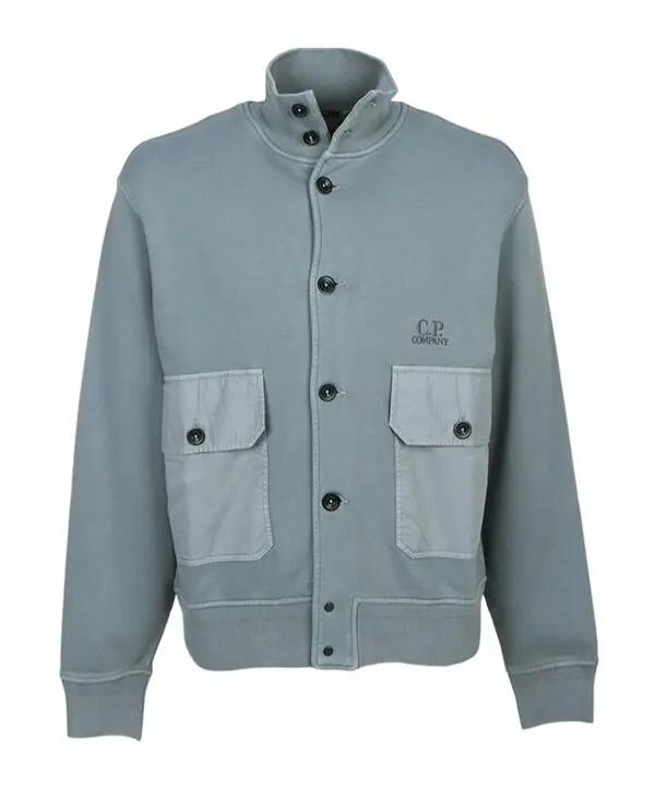 C.P. COMPANY Logo Embroidered Jacket With Stand Collar - Gray