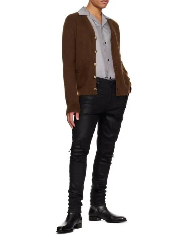 Amiri Cropped Slim Fit Jeans With Leather Inserts