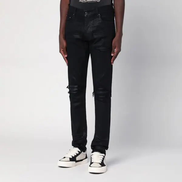 Amiri Cropped Slim Fit Jeans With Leather Inserts