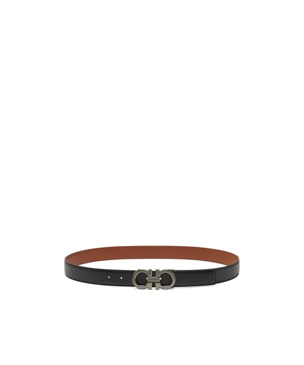 FERRAGAMO Reversible Gancini Belt - Black/cognac