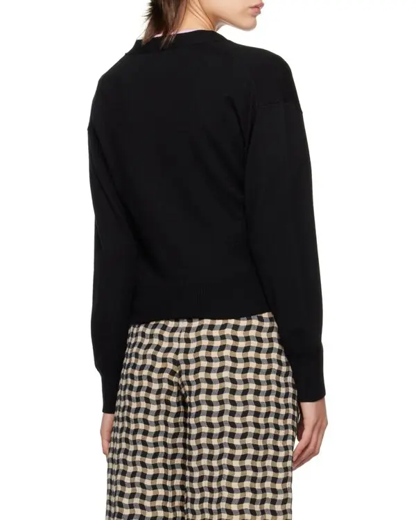 Kenzo V-neck Buttoned Knitted Cardigan With Boke Flower Badge - Black