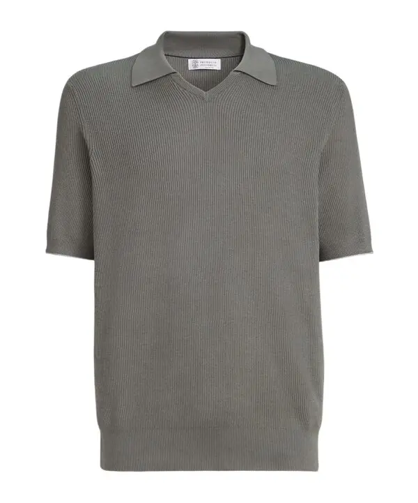 Brunello Cucinelli Fine-knitted Ribbed Polo Shirt