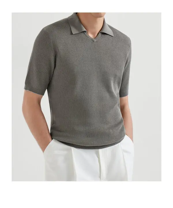 Brunello Cucinelli Fine-knitted Ribbed Polo Shirt