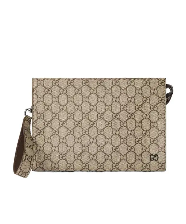Gucci Monogrammed Canvas Clutch With Detachable Wristband - Beige/ebony