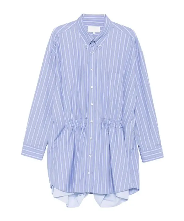 MAISON MARGIELA Striped Overalls With Ruched Waist - Light Blue