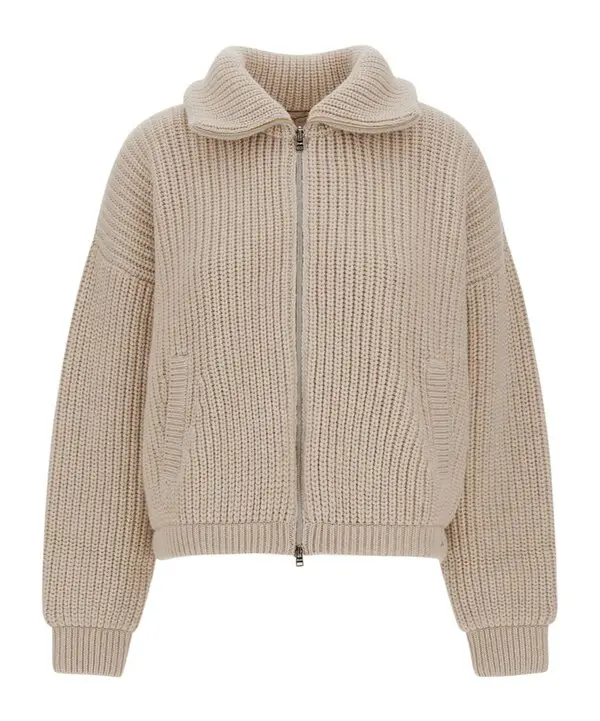 Herno Collar Zipped Knit Cardigan - Nude