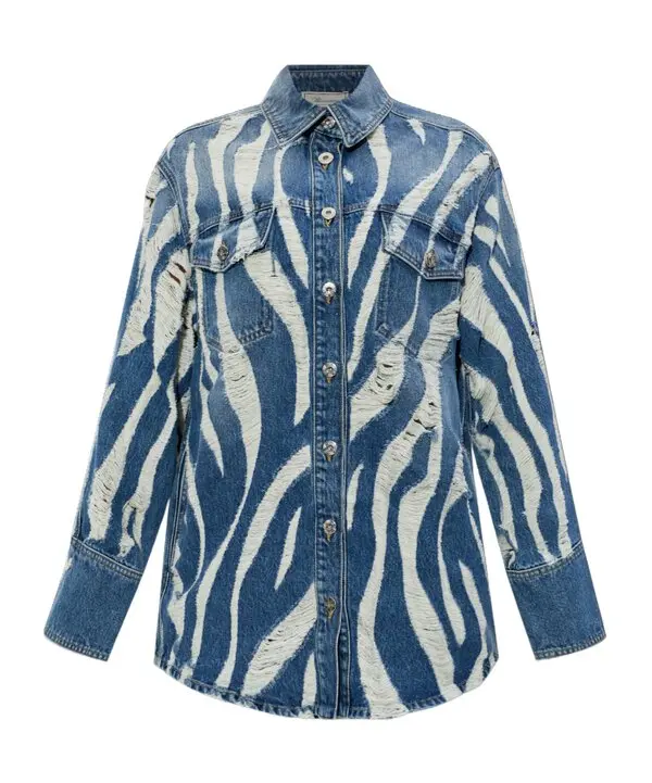 Blumarine Distressed Zebra Print Cotton Shirt