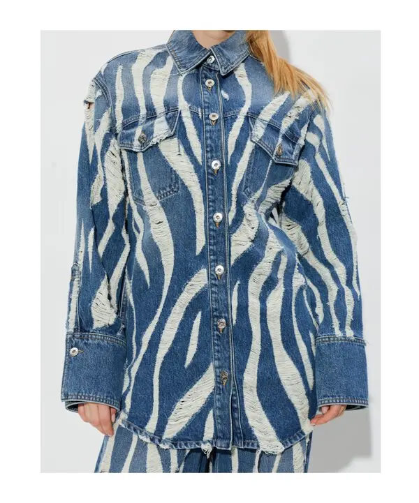 Blumarine Distressed Zebra Print Cotton Shirt