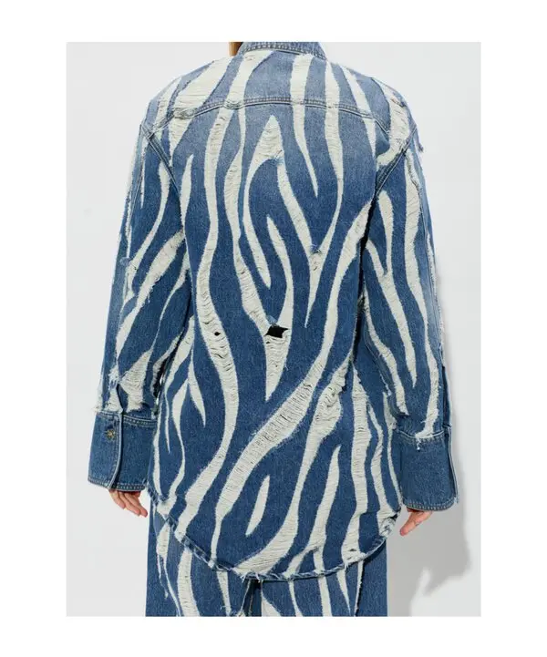 Blumarine Distressed Zebra Print Cotton Shirt