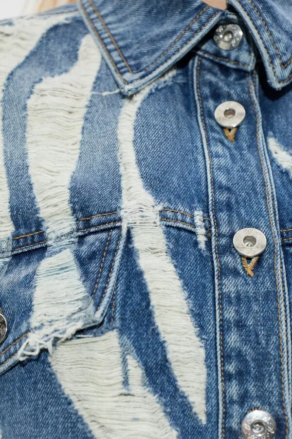 Blumarine Distressed Zebra Print Cotton Shirt