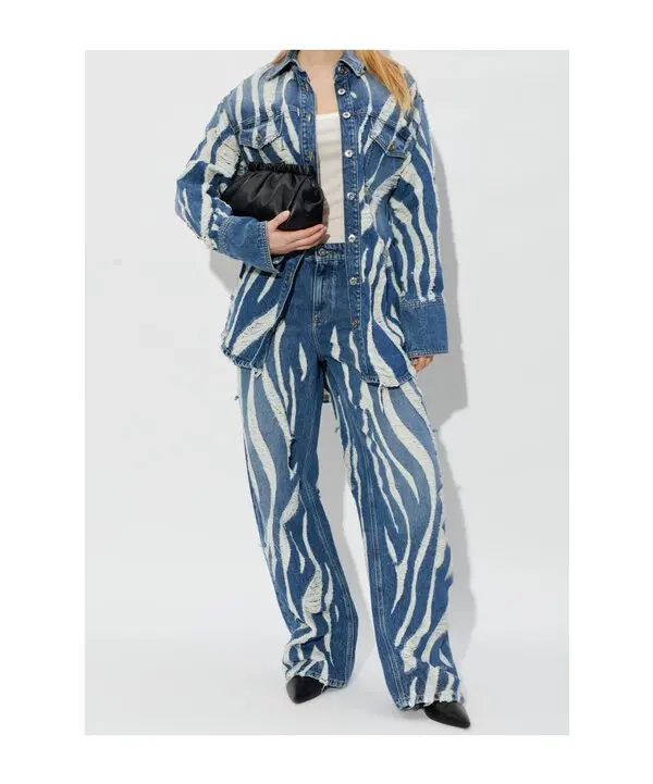 Blumarine Distressed Zebra Print Cotton Shirt