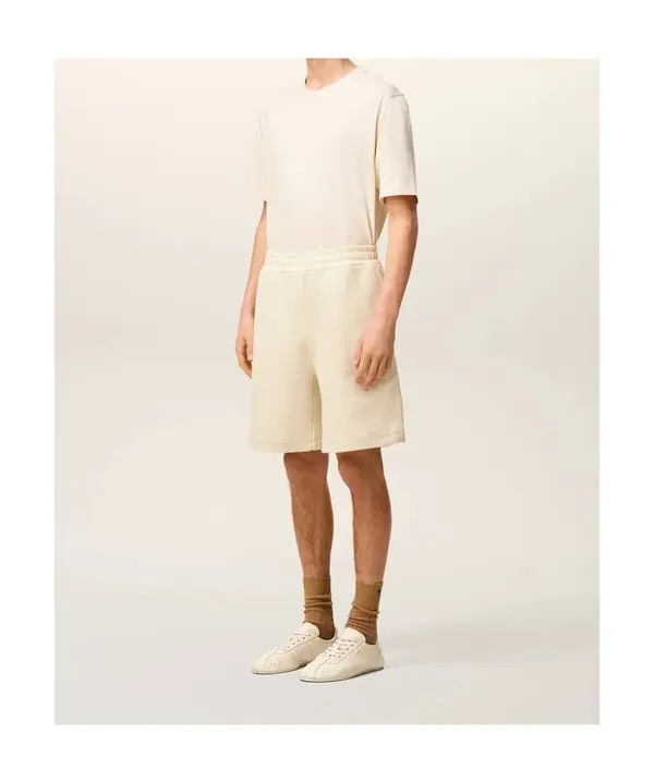 AMI Paris Curly Logo Detailed Bermuda Shorts - Ivory