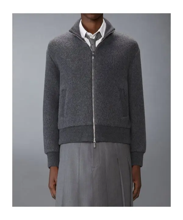 Thom Browne Zip-up Knitted Cardigan With Signature Stripe Detail
