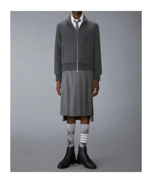 Thom Browne Zip-up Knitted Cardigan With Signature Stripe Detail