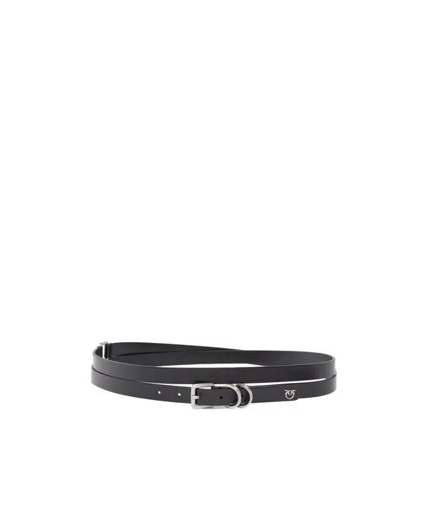 Pinko Logo Buckle Leather Belt - Black