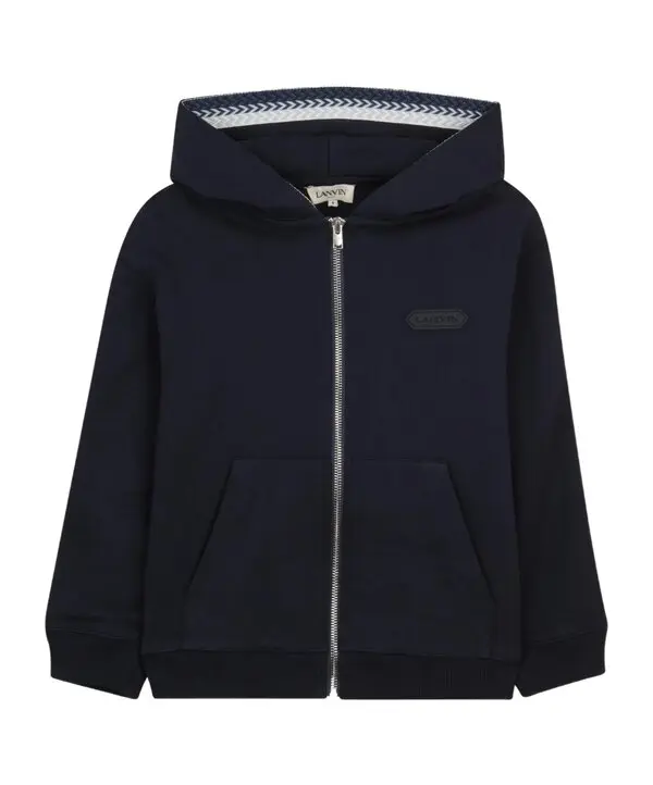LANVIN Enfants Logo Embroidered Zip-up Hoodie - Navy