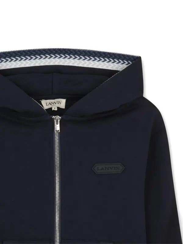 LANVIN Enfants Logo Embroidered Zip-up Hoodie - Navy