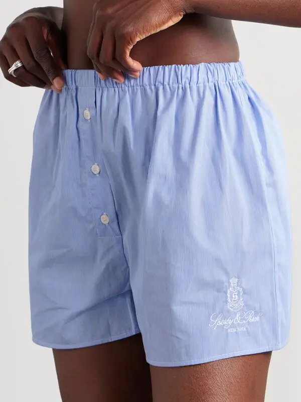 SPORTY  RICH Sporty & Rich Vendome Embroidered Pinstripe Shorts