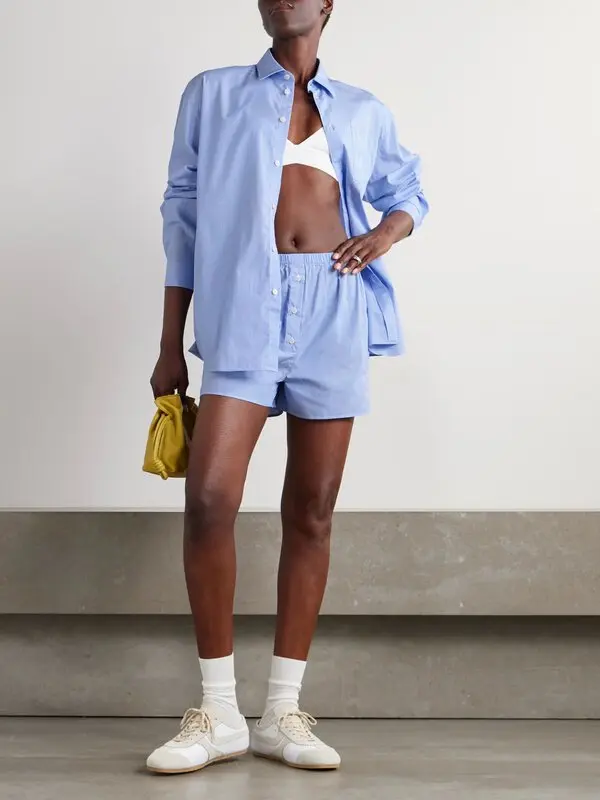 SPORTY  RICH Sporty & Rich Vendome Embroidered Pinstripe Shorts