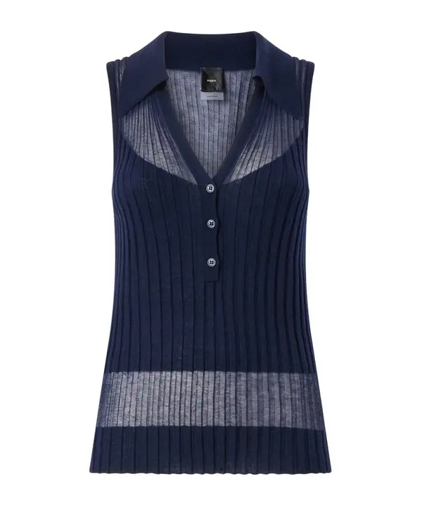 Pinko Ribbed Polo Vest Top - Black