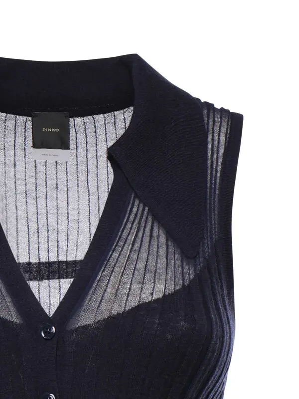 Pinko Ribbed Polo Vest Top - Black