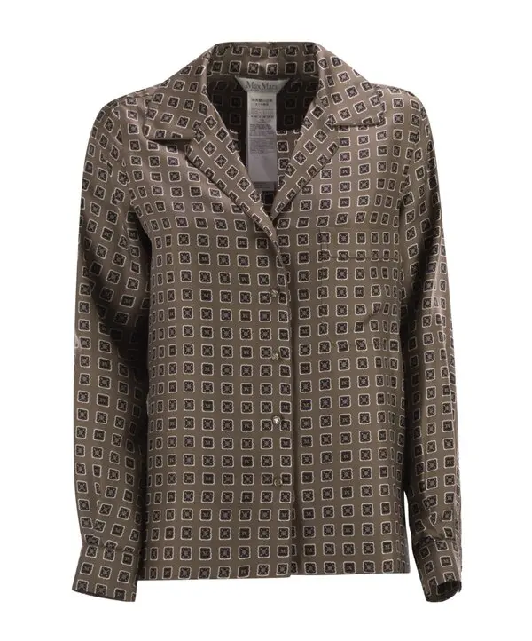 Max Mara Open Front Printed Silk Shirt - Brown